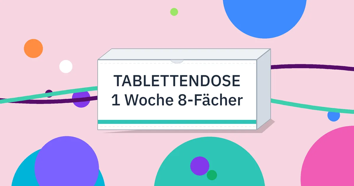 Symbolbild: Packung mit der Aufschrift TABLETTENDOSE 1 Woche 8-Fächer (PZN 09484152) – Verfügbarkeit und Bezug in Apotheken in Frankfurt am Main