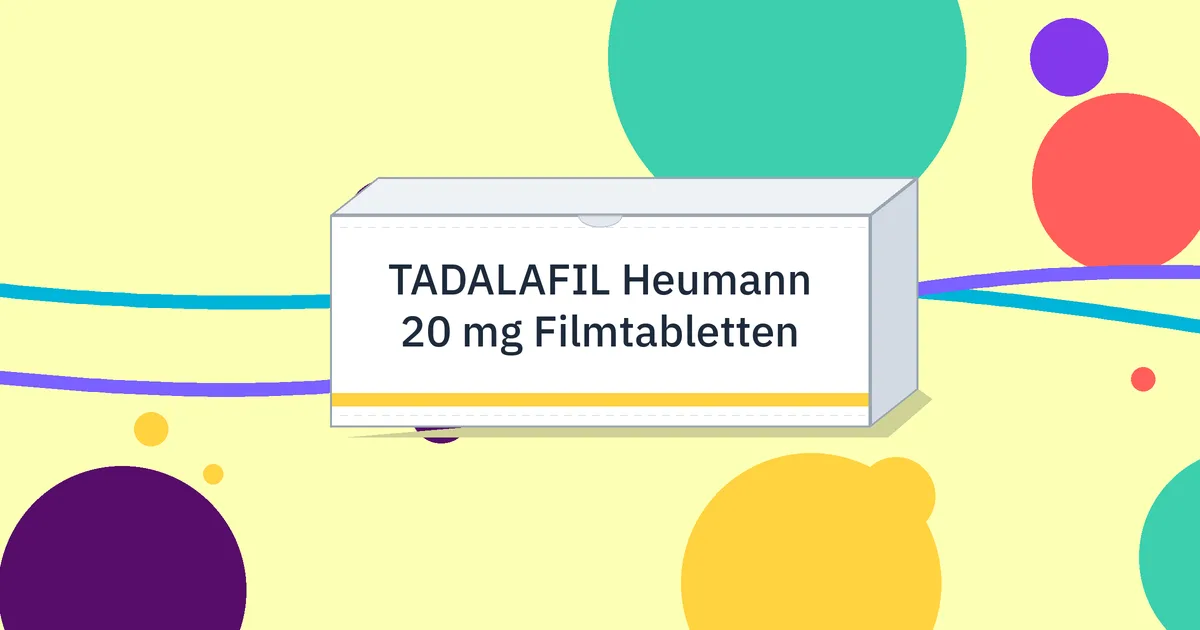 Symbolbild: Packung mit der Aufschrift TADALAFIL Heumann 20 mg Filmtabletten (PZN 12728126) – Verfügbarkeit und Bezug in Apotheken in Frankfurt am Main