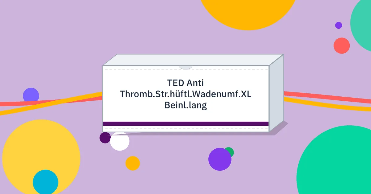 Symbolbild: Packung mit der Aufschrift TED Anti Thromb.Str.hüftl.Wadenumf.XL Beinl.lang (PZN 12377968) – Verfügbarkeit und Bezug in Apotheken in Frankfurt am Main