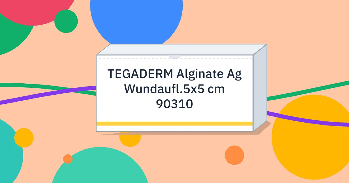 Symbolbild: Packung mit der Aufschrift TEGADERM Alginate Ag Wundaufl.5x5 cm 90310 (PZN 09006613) – Verfügbarkeit und Bezug in Apotheken in Frankfurt am Main