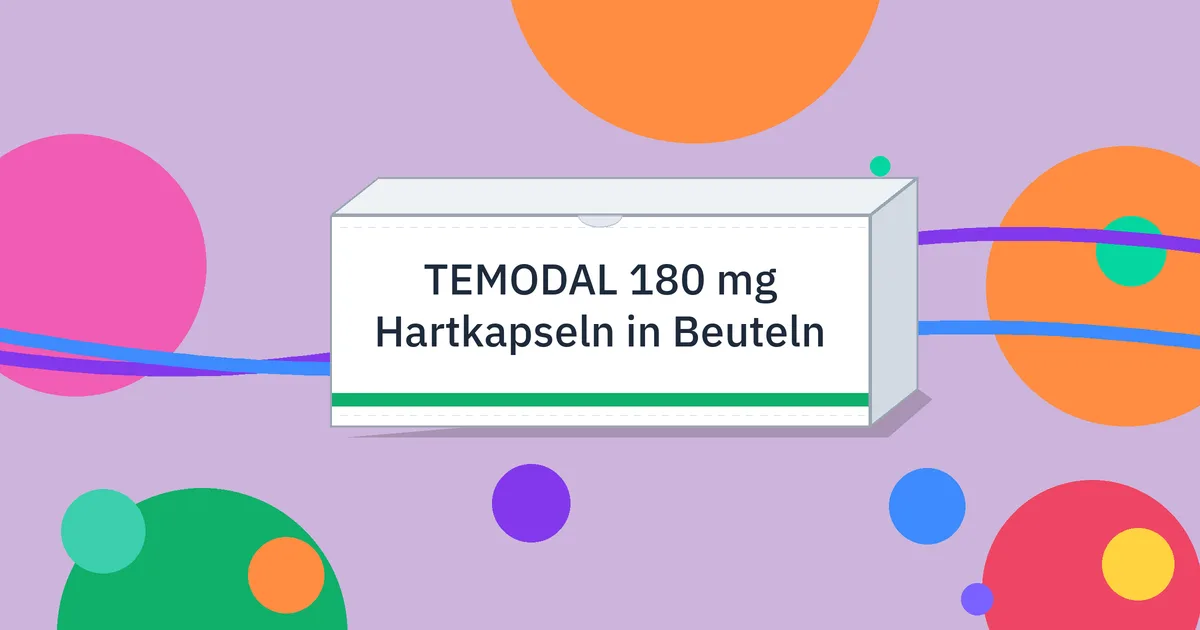 Symbolbild: Packung mit der Aufschrift TEMODAL 180 mg Hartkapseln in Beuteln (PZN 07319650) – Verfügbarkeit und Bezug in Apotheken in Frankfurt am Main