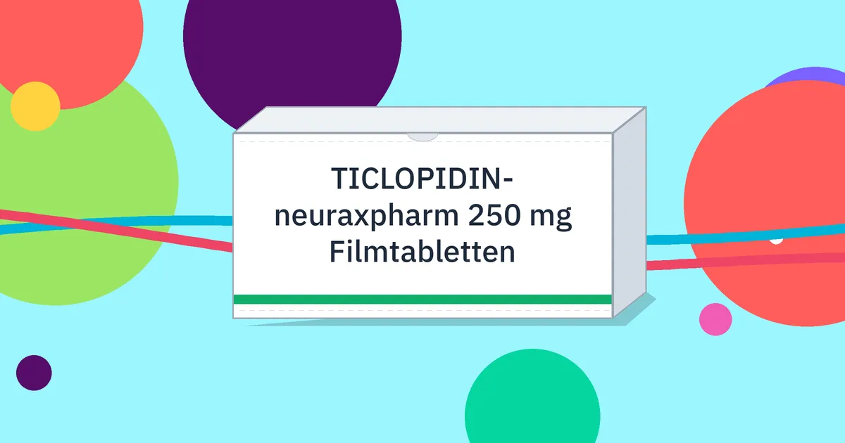 Symbolbild: Packung mit der Aufschrift TICLOPIDIN-neuraxpharm 250 mg Filmtabletten (PZN 01267314) – Verfügbarkeit und Bezug in Apotheken in Frankfurt am Main