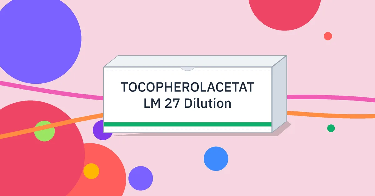 Symbolbild: Packung mit der Aufschrift TOCOPHEROLACETAT LM 27 Dilution (PZN 13224988) – Verfügbarkeit und Bezug in Apotheken in Frankfurt am Main