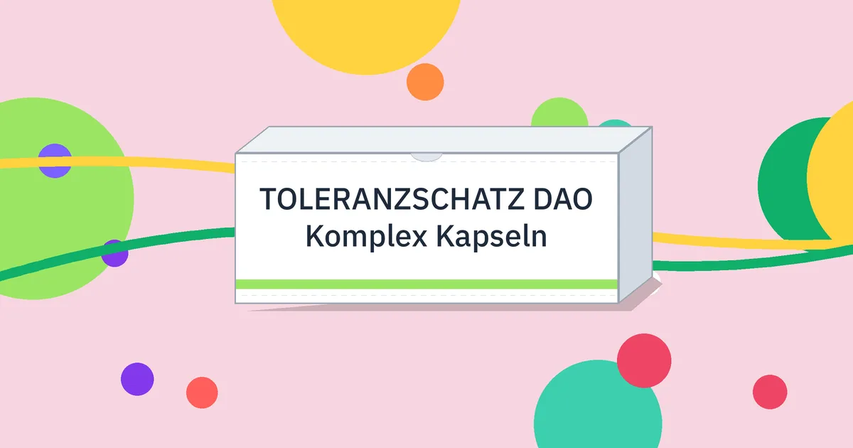 Symbolbild: Packung mit der Aufschrift TOLERANZSCHATZ DAO Komplex Kapseln (PZN 19908417) – Verfügbarkeit und Bezug in Apotheken in Frankfurt am Main