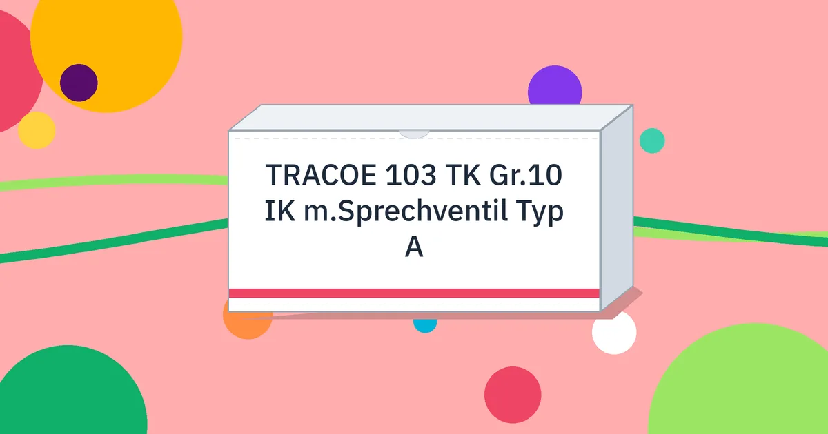Symbolbild: Packung mit der Aufschrift TRACOE 103 TK Gr.10 IK m.Sprechventil Typ A (PZN 02140811) – Verfügbarkeit und Bezug in Apotheken in Frankfurt am Main