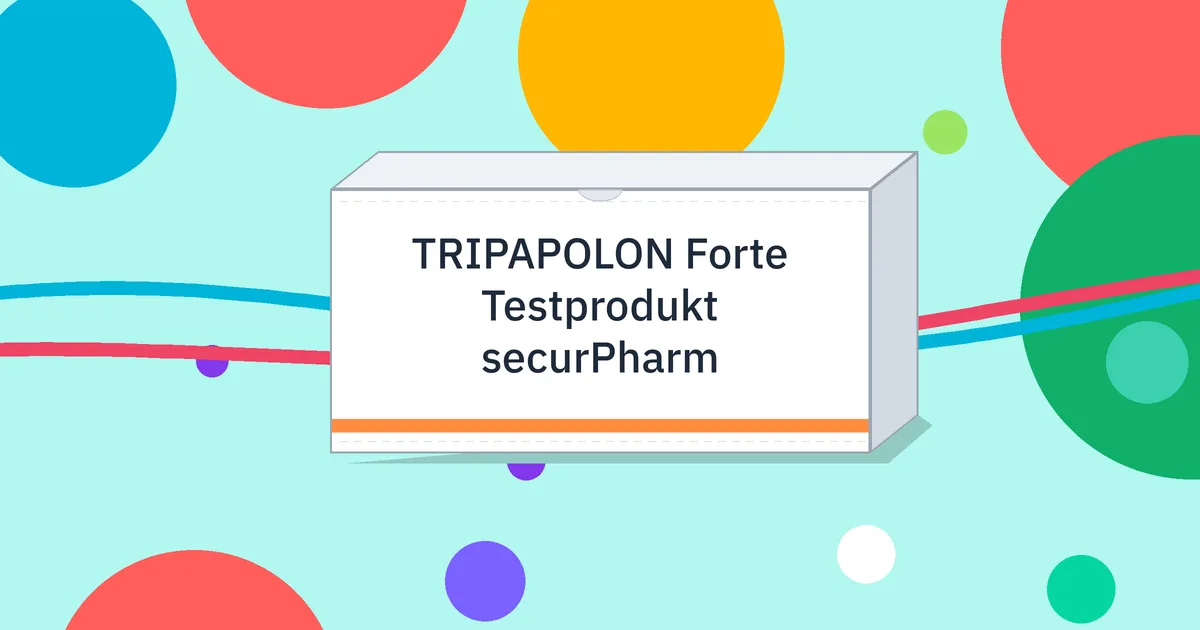 Symbolbild: Packung mit der Aufschrift TRIPAPOLON Forte Testprodukt securPharm (PZN 12345684) – Verfügbarkeit und Bezug in Apotheken in Frankfurt am Main