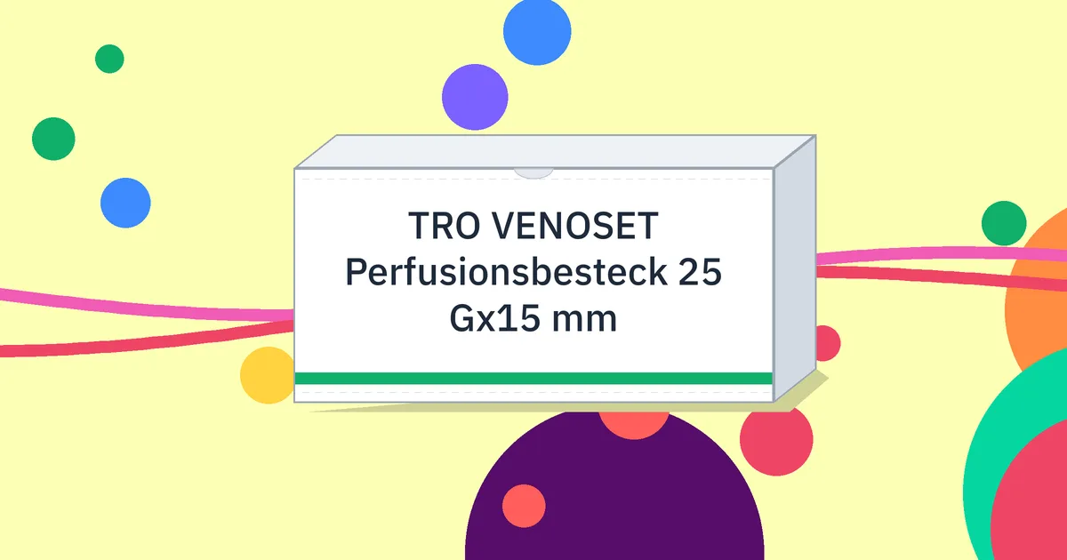 Symbolbild: Packung mit der Aufschrift TRO VENOSET Perfusionsbesteck 25 Gx15 mm (PZN 11187697) – Verfügbarkeit und Bezug in Apotheken in Frankfurt am Main