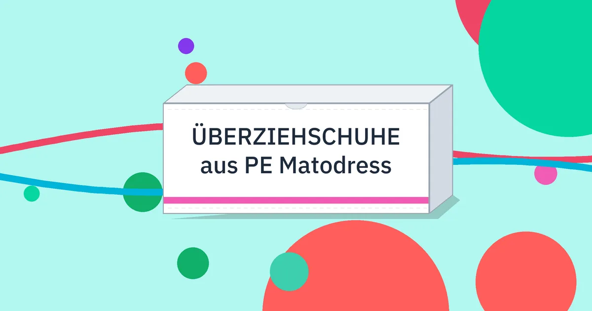 Symbolbild: Packung mit der Aufschrift ÜBERZIEHSCHUHE aus PE Matodress (PZN 07678998) – Verfügbarkeit und Bezug in Apotheken in Frankfurt am Main