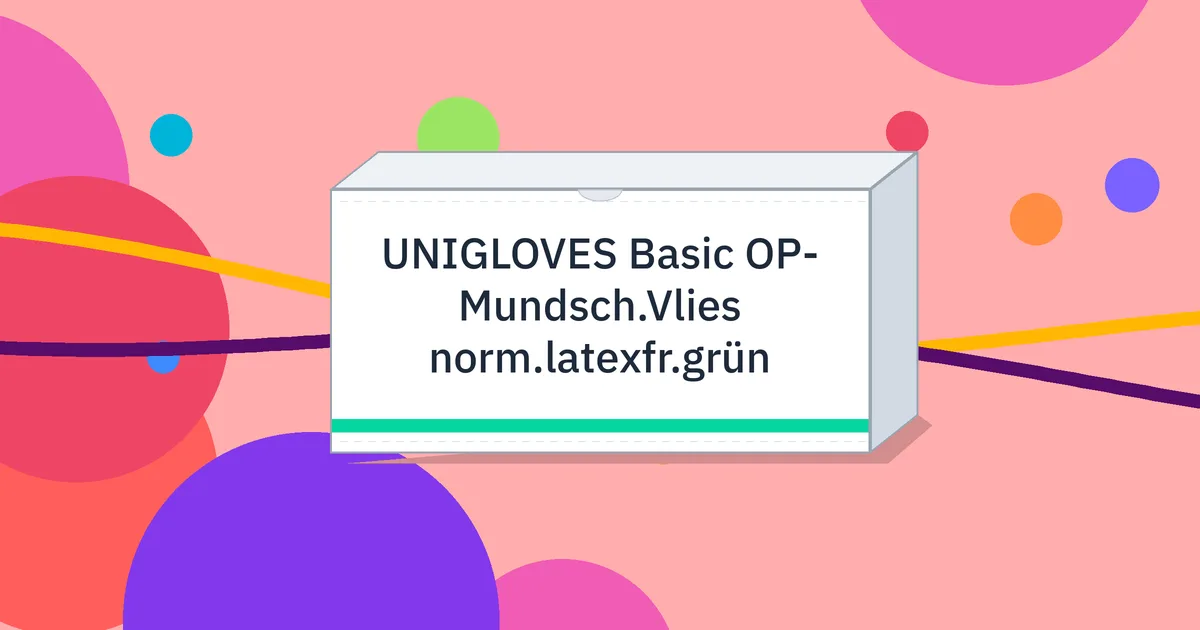 Symbolbild: Packung mit der Aufschrift UNIGLOVES Basic OP-Mundsch.Vlies norm.latexfr.grün (PZN 18176805) – Verfügbarkeit und Bezug in Apotheken in Frankfurt am Main