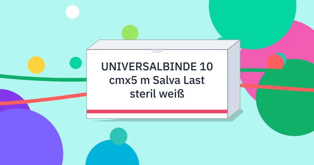Symbolbild: Packung mit der Aufschrift UNIVERSALBINDE 10 cmx5 m Salva Last steril weiß (PZN 17152582) – Verfügbarkeit und Bezug in Apotheken in Frankfurt am Main