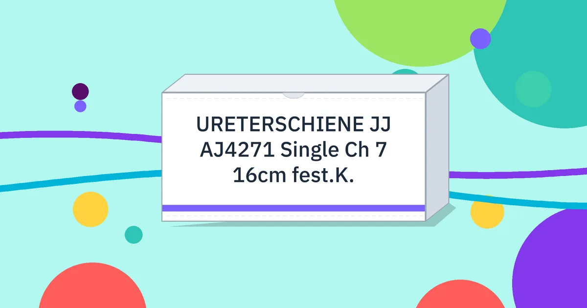 Symbolbild: Packung mit der Aufschrift URETERSCHIENE JJ AJ4271 Single Ch 7 16cm fest.K. (PZN 00753030) – Verfügbarkeit und Bezug in Apotheken in Frankfurt am Main