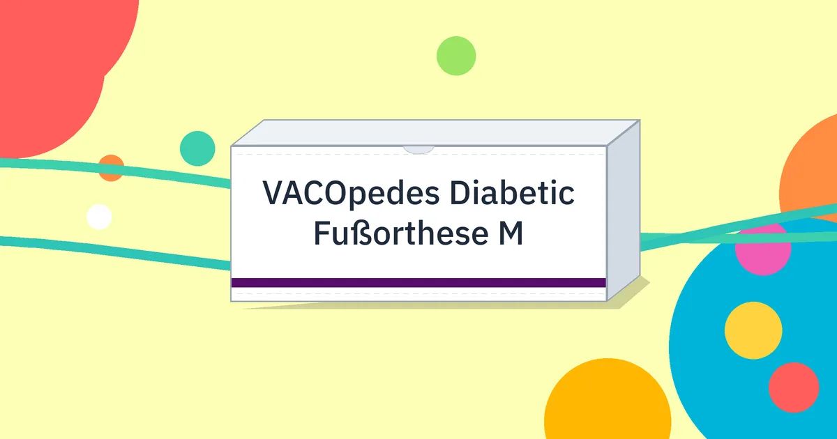 Symbolbild: Packung mit der Aufschrift VACOpedes Diabetic Fußorthese M (PZN 18350953) – Verfügbarkeit und Bezug in Apotheken in Frankfurt am Main