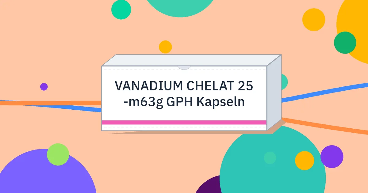Symbolbild: Packung mit der Aufschrift VANADIUM CHELAT 25 -m63g GPH Kapseln (PZN 10556187) – Verfügbarkeit und Bezug in Apotheken in Frankfurt am Main