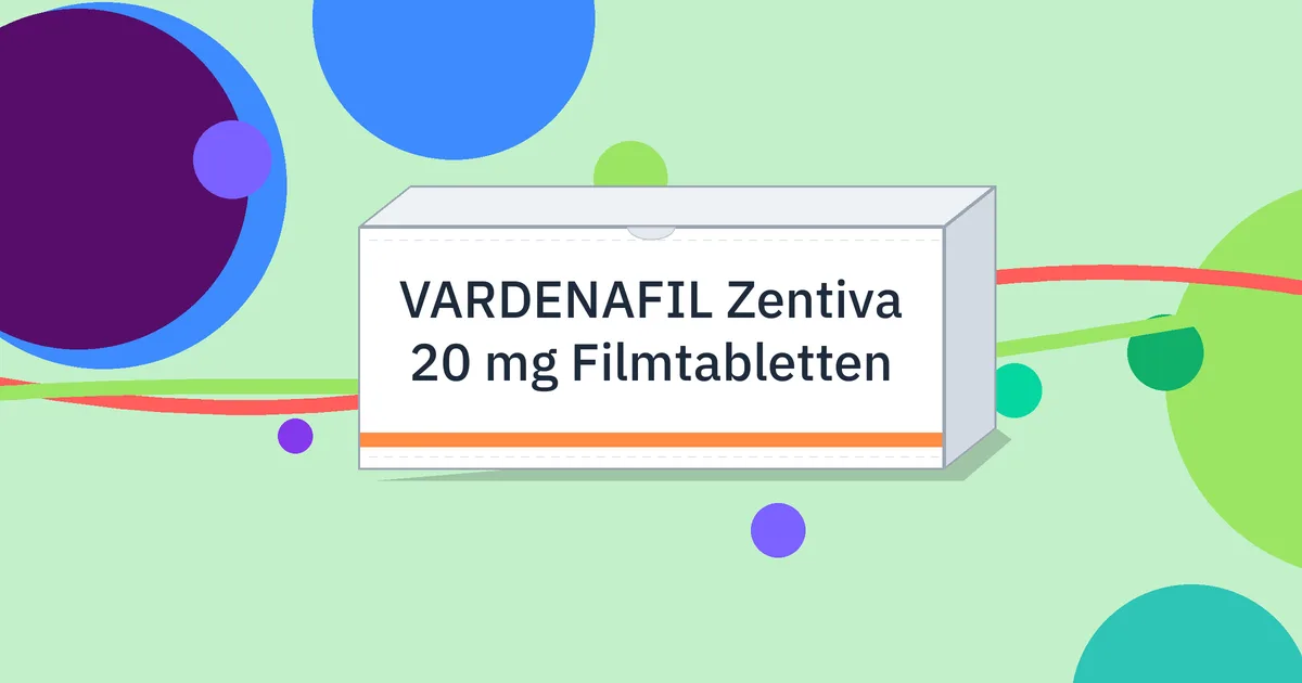 Symbolbild: Packung mit der Aufschrift VARDENAFIL Zentiva 20 mg Filmtabletten (PZN 14212786) – Verfügbarkeit und Bezug in Apotheken in Frankfurt am Main