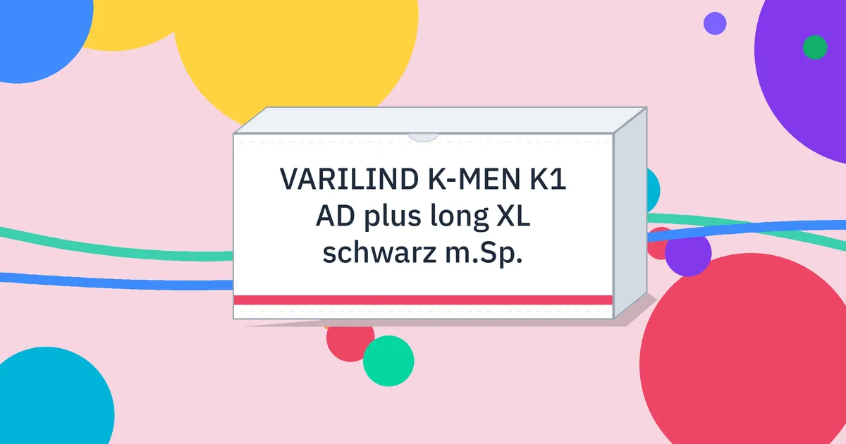 Symbolbild: Packung mit der Aufschrift VARILIND K-MEN K1 AD plus long XL schwarz m.Sp. (PZN 20569274) – Verfügbarkeit und Bezug in Apotheken in Frankfurt am Main