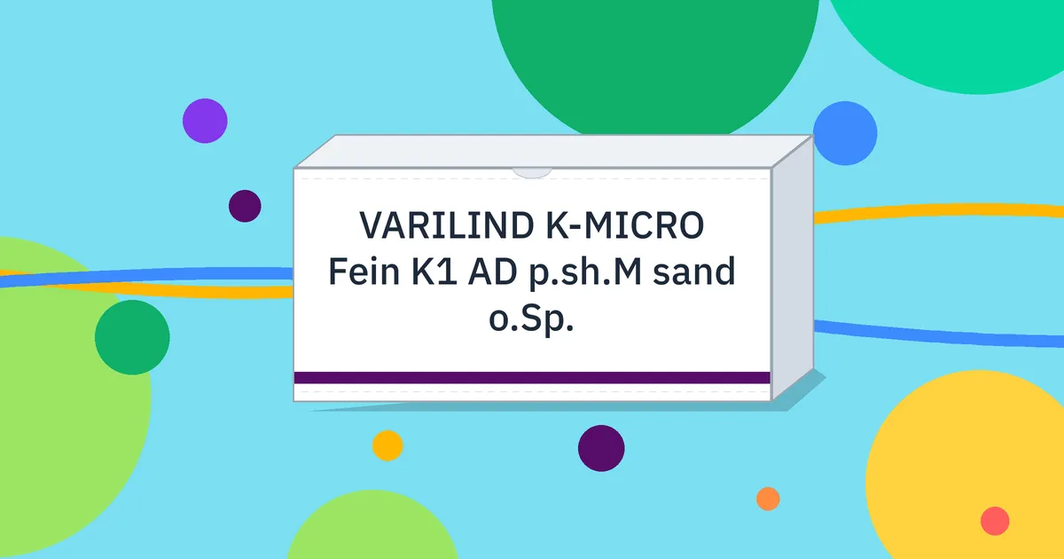 Symbolbild: Packung mit der Aufschrift VARILIND K-MICRO Fein K1 AD p.sh.M sand o.Sp. (PZN 20557259) – Verfügbarkeit und Bezug in Apotheken in Frankfurt am Main