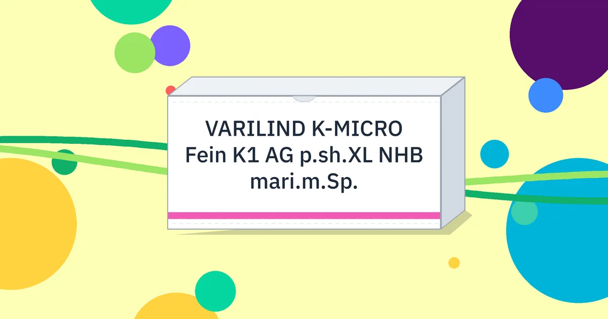 Symbolbild: Packung mit der Aufschrift VARILIND K-MICRO Fein K1 AG p.sh.XL NHB mari.m.Sp. (PZN 20554870) – Verfügbarkeit und Bezug in Apotheken in Frankfurt am Main