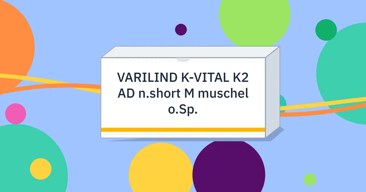 Symbolbild: Packung mit der Aufschrift VARILIND K-VITAL K2 AD n.short M muschel o.Sp. (PZN 20568731) – Verfügbarkeit und Bezug in Apotheken in Frankfurt am Main