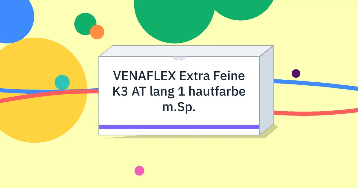 Symbolbild: Packung mit der Aufschrift VENAFLEX Extra Feine K3 AT lang 1 hautfarbe m.Sp. (PZN 18308603) – Verfügbarkeit und Bezug in Apotheken in Frankfurt am Main