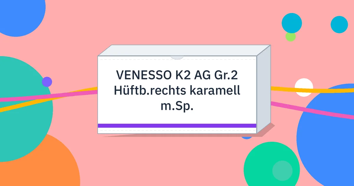 Symbolbild: Packung mit der Aufschrift VENESSO K2 AG Gr.2 Hüftb.rechts karamell m.Sp. (PZN 13761539) – Verfügbarkeit und Bezug in Apotheken in Frankfurt am Main