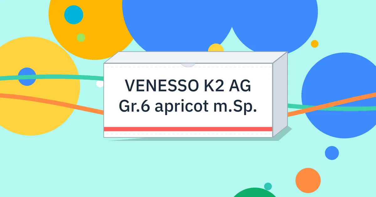 Symbolbild: Packung mit der Aufschrift VENESSO K2 AG Gr.6 apricot m.Sp. (PZN 03275826) – Verfügbarkeit und Bezug in Apotheken in Frankfurt am Main