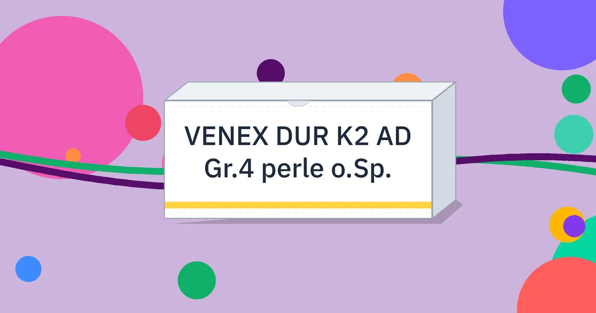 Symbolbild: Packung mit der Aufschrift VENEX DUR K2 AD Gr.4 perle o.Sp. (PZN 03211335) – Verfügbarkeit und Bezug in Apotheken in Frankfurt am Main