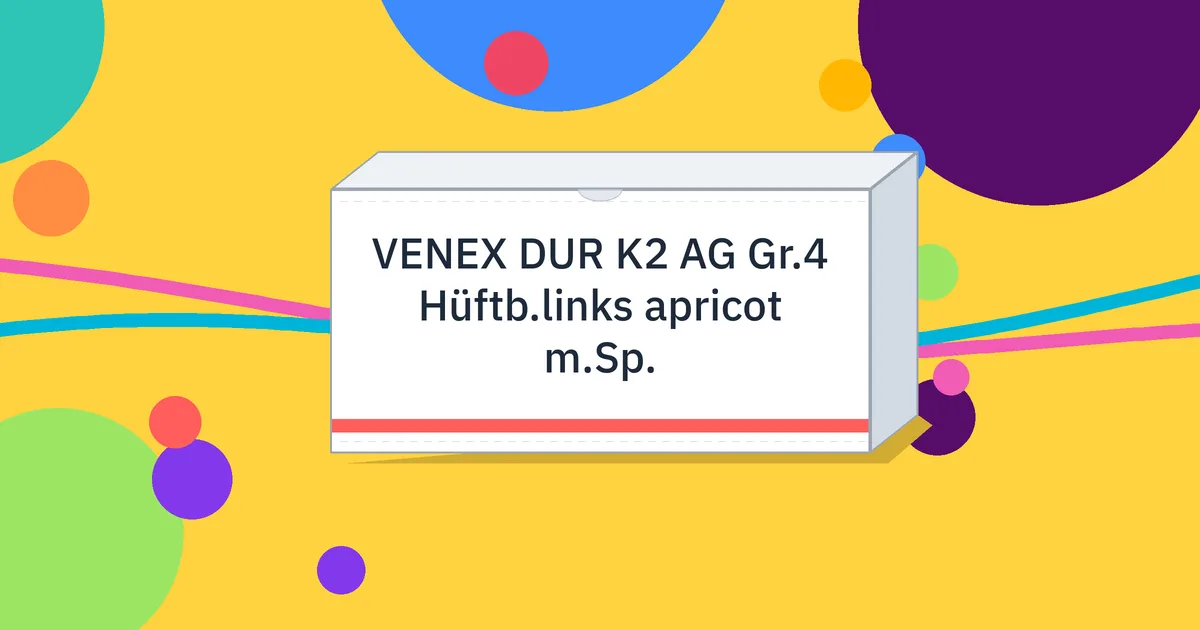 Symbolbild: Packung mit der Aufschrift VENEX DUR K2 AG Gr.4 Hüftb.links apricot m.Sp. (PZN 03225828) – Verfügbarkeit und Bezug in Apotheken in Frankfurt am Main