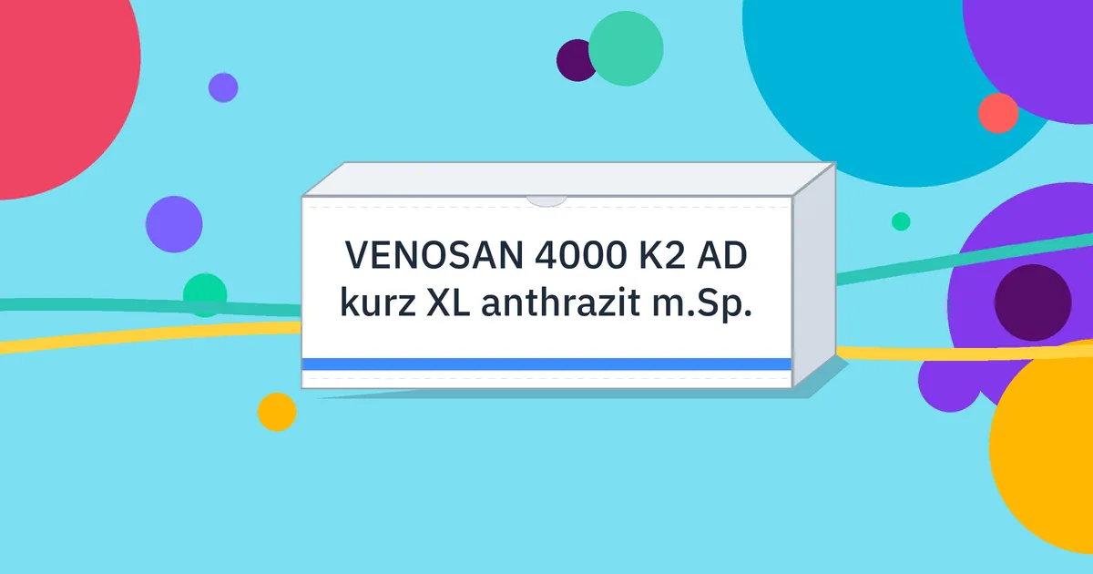 Symbolbild: Packung mit der Aufschrift VENOSAN 4000 K2 AD kurz XL anthrazit m.Sp. (PZN 16601658) – Verfügbarkeit und Bezug in Apotheken in Frankfurt am Main