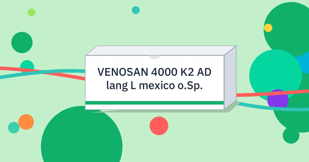 Symbolbild: Packung mit der Aufschrift VENOSAN 4000 K2 AD lang L mexico o.Sp. (PZN 14423744) – Verfügbarkeit und Bezug in Apotheken in Frankfurt am Main