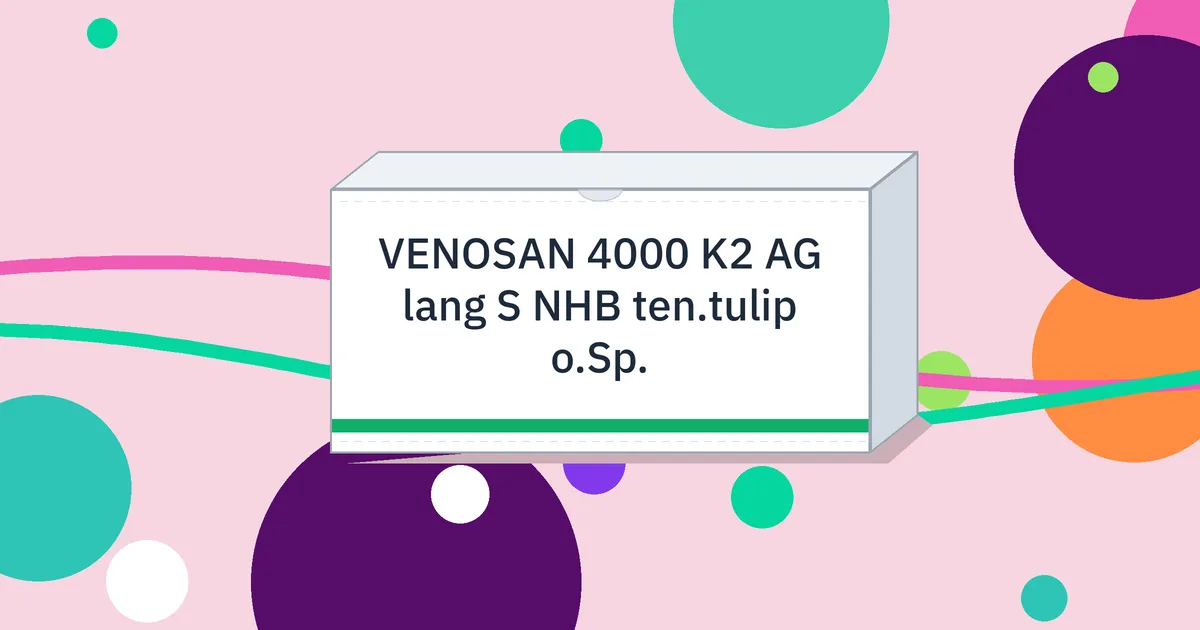 Symbolbild: Packung mit der Aufschrift VENOSAN 4000 K2 AG lang S NHB ten.tulip o.Sp. (PZN 19154421) – Verfügbarkeit und Bezug in Apotheken in Frankfurt am Main