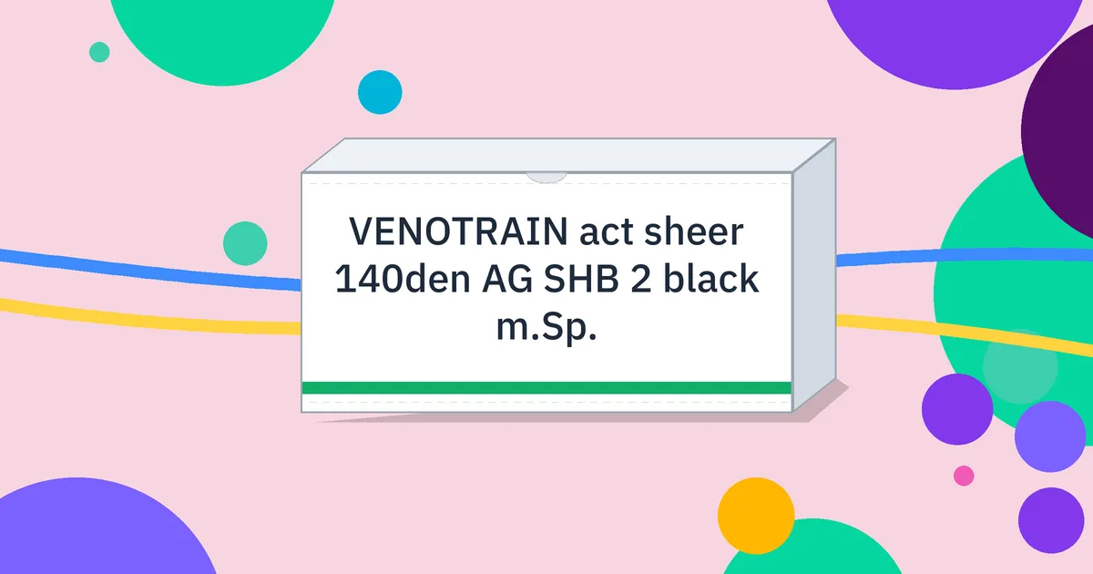 Symbolbild: Packung mit der Aufschrift VENOTRAIN act sheer 140den AG SHB 2 black m.Sp. (PZN 16208464) – Verfügbarkeit und Bezug in Apotheken in Frankfurt am Main