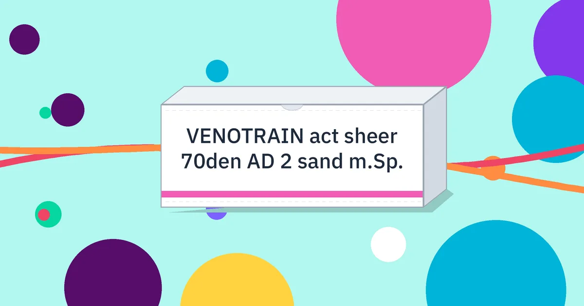 Symbolbild: Packung mit der Aufschrift VENOTRAIN act sheer 70den AD 2 sand m.Sp. (PZN 16208978) – Verfügbarkeit und Bezug in Apotheken in Frankfurt am Main