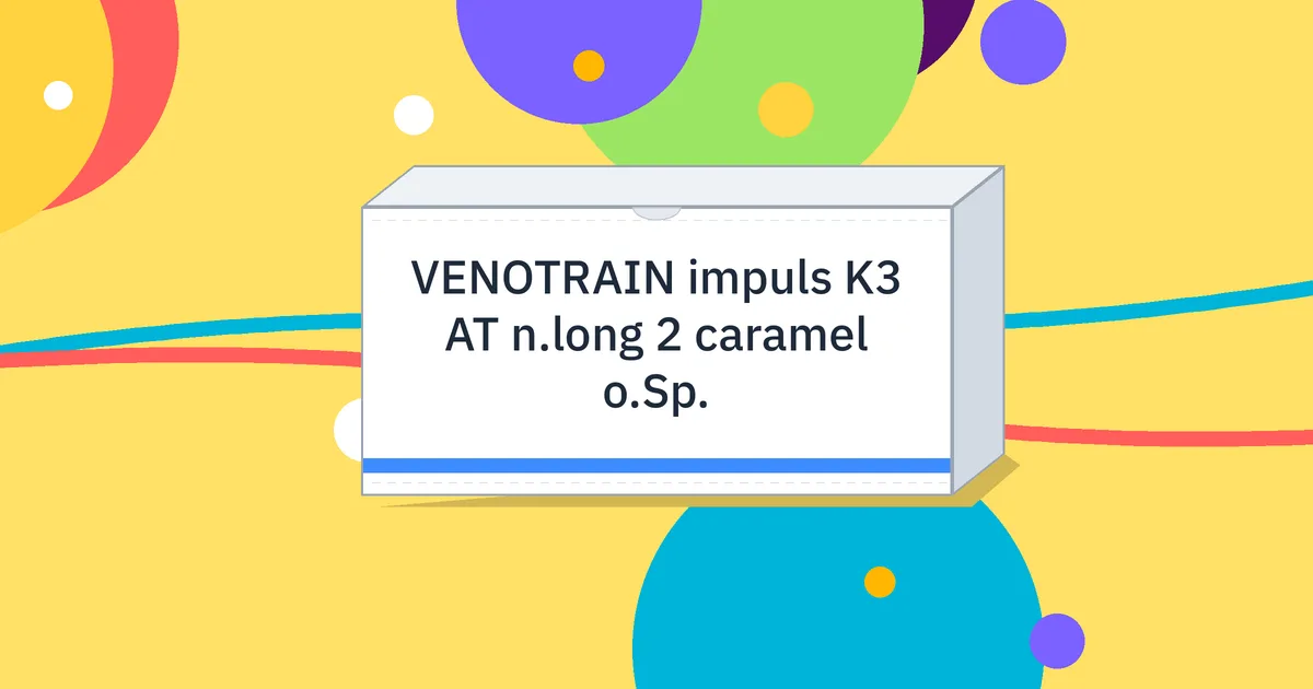 Symbolbild: Packung mit der Aufschrift VENOTRAIN impuls K3 AT n.long 2 caramel o.Sp. (PZN 19355243) – Verfügbarkeit und Bezug in Apotheken in Frankfurt am Main