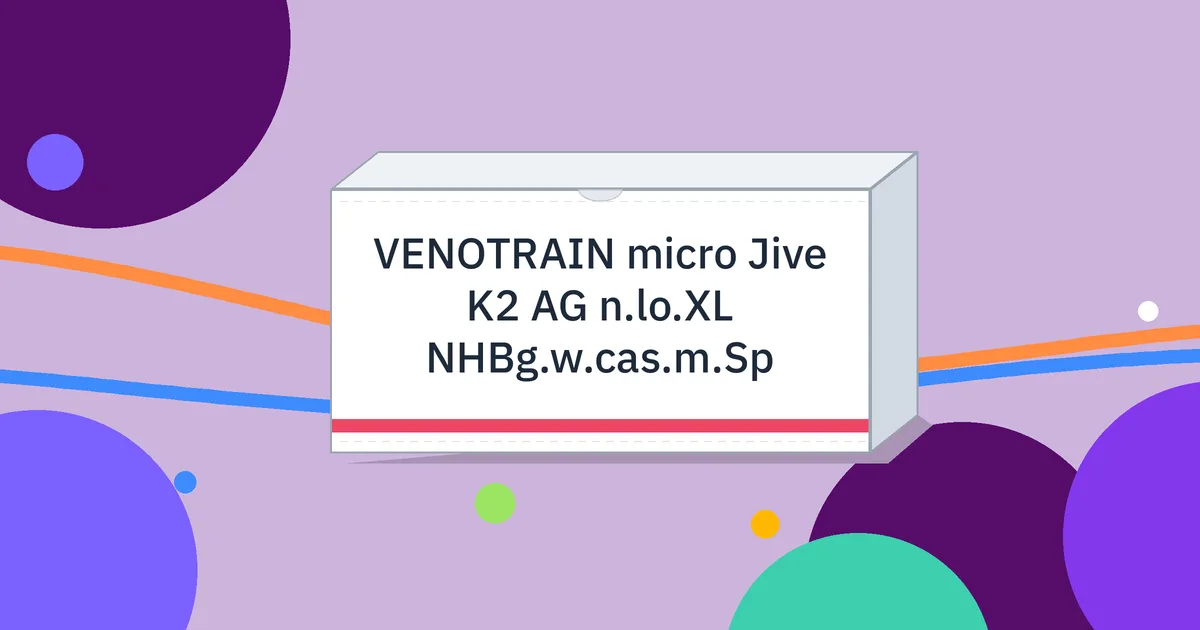 Symbolbild: Packung mit der Aufschrift VENOTRAIN micro Jive K2 AG n.lo.XL NHBg.w.cas.m.Sp (PZN 20768068) – Verfügbarkeit und Bezug in Apotheken in Frankfurt am Main