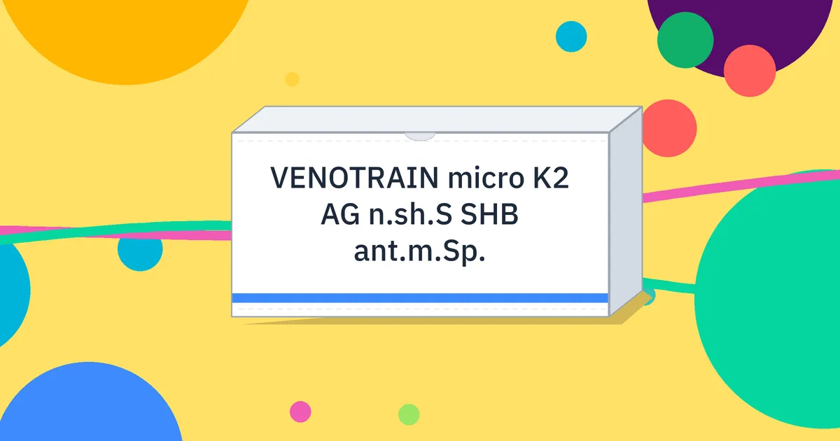 Symbolbild: Packung mit der Aufschrift VENOTRAIN micro K2 AG n.sh.S SHB ant.m.Sp. (PZN 11063222) – Verfügbarkeit und Bezug in Apotheken in Frankfurt am Main