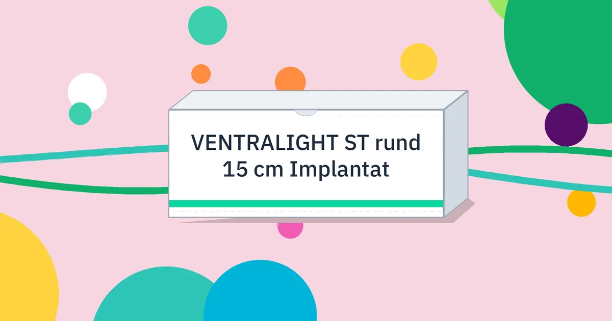 Symbolbild: Packung mit der Aufschrift VENTRALIGHT ST rund 15 cm Implantat (PZN 10124192) – Verfügbarkeit und Bezug in Apotheken in Frankfurt am Main