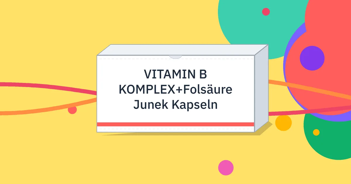 Symbolbild: Packung mit der Aufschrift VITAMIN B KOMPLEX+Folsäure Junek Kapseln (PZN 04132170) – Verfügbarkeit und Bezug in Apotheken in Frankfurt am Main