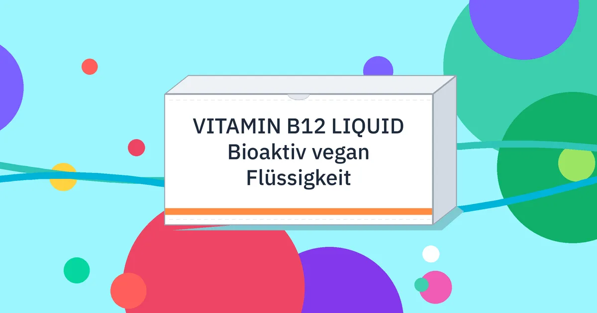 Symbolbild: Packung mit der Aufschrift VITAMIN B12 LIQUID Bioaktiv vegan Flüssigkeit (PZN 19906513) – Verfügbarkeit und Bezug in Apotheken in Frankfurt am Main