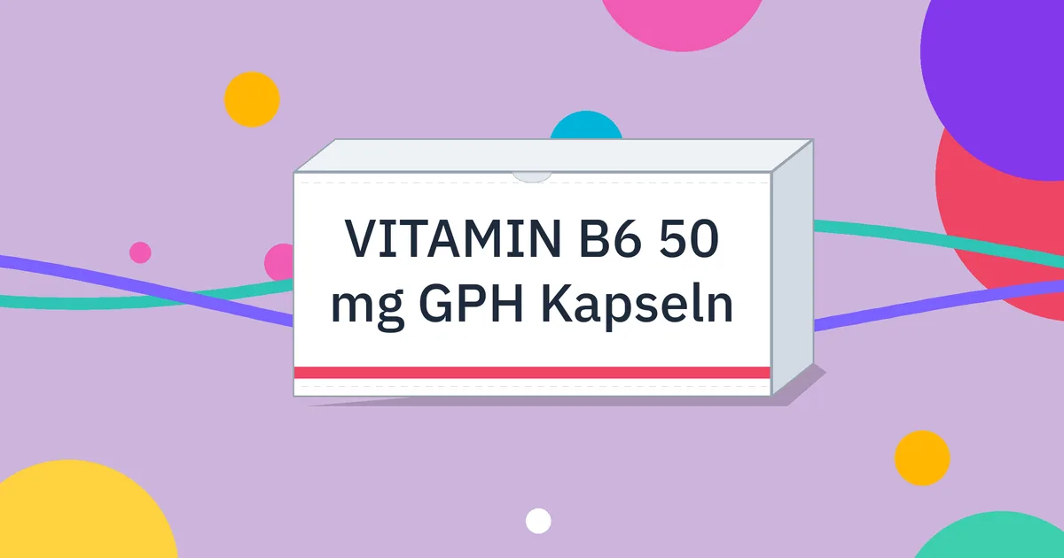 Symbolbild: Packung mit der Aufschrift VITAMIN B6 50 mg GPH Kapseln (PZN 14364869) – Verfügbarkeit und Bezug in Apotheken in Frankfurt am Main