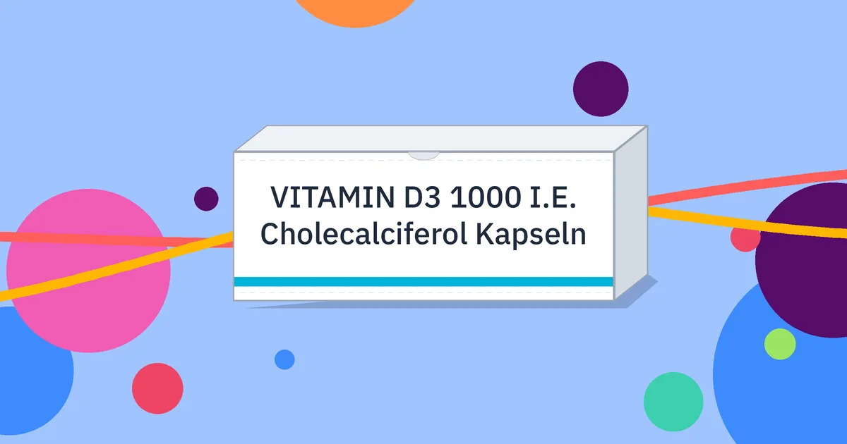 Symbolbild: Packung mit der Aufschrift VITAMIN D3 1000 I.E. Cholecalciferol Kapseln (PZN 17966020) – Verfügbarkeit und Bezug in Apotheken in Frankfurt am Main