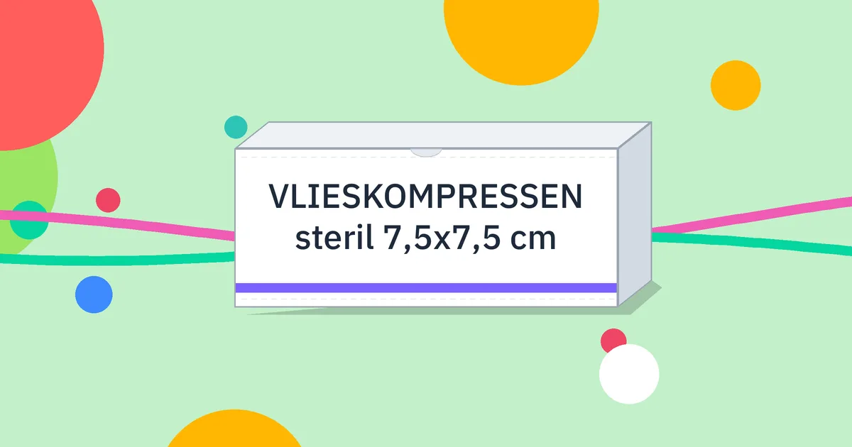 Symbolbild: Packung mit der Aufschrift VLIESKOMPRESSEN steril 7,5x7,5 cm (PZN 02067310) – Verfügbarkeit und Bezug in Apotheken in Frankfurt am Main