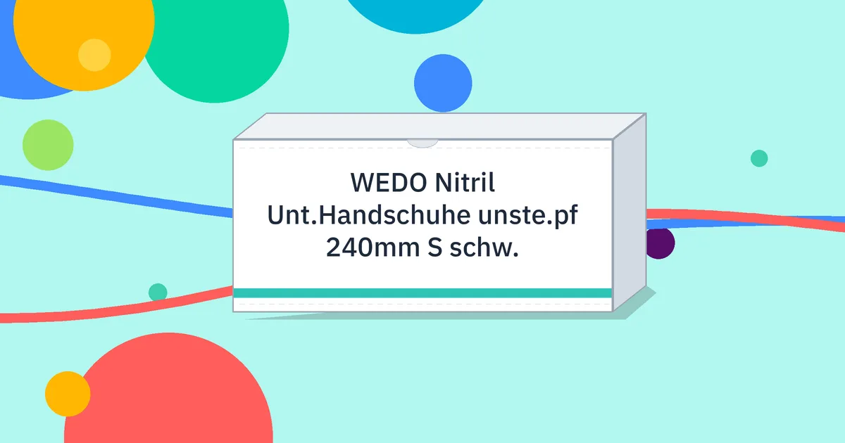 Symbolbild: Packung mit der Aufschrift WEDO Nitril Unt.Handschuhe unste.pf 240mm S schw. (PZN 18740111) – Verfügbarkeit und Bezug in Apotheken in Frankfurt am Main