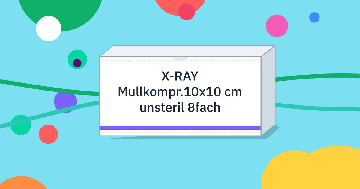 Symbolbild: Packung mit der Aufschrift X-RAY Mullkompr.10x10 cm unsteril 8fach (PZN 07099510) – Verfügbarkeit und Bezug in Apotheken in Frankfurt am Main