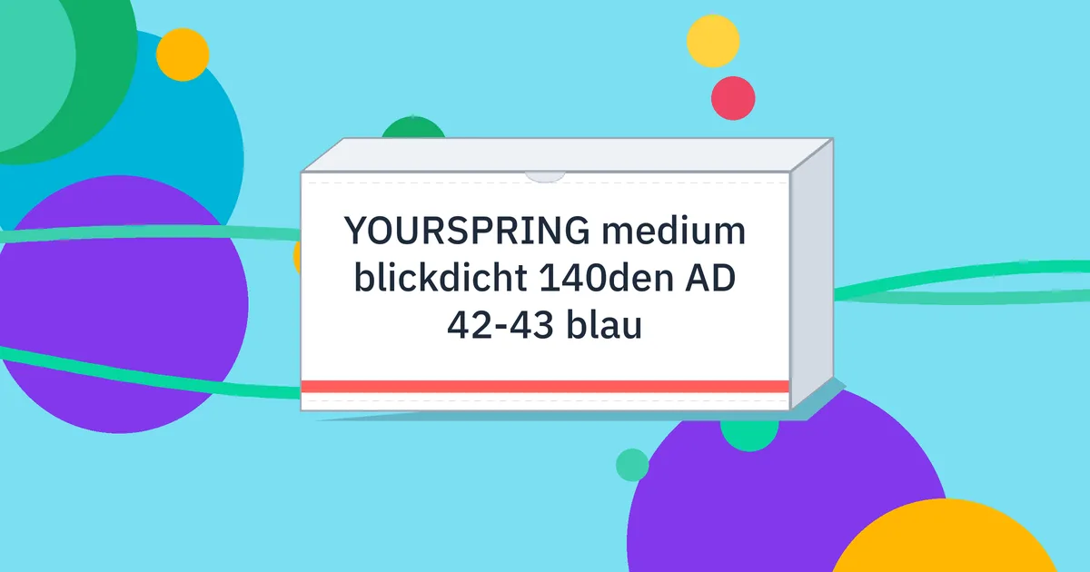 Symbolbild: Packung mit der Aufschrift YOURSPRING medium blickdicht 140den AD 42-43 blau (PZN 18057733) – Verfügbarkeit und Bezug in Apotheken in Frankfurt am Main