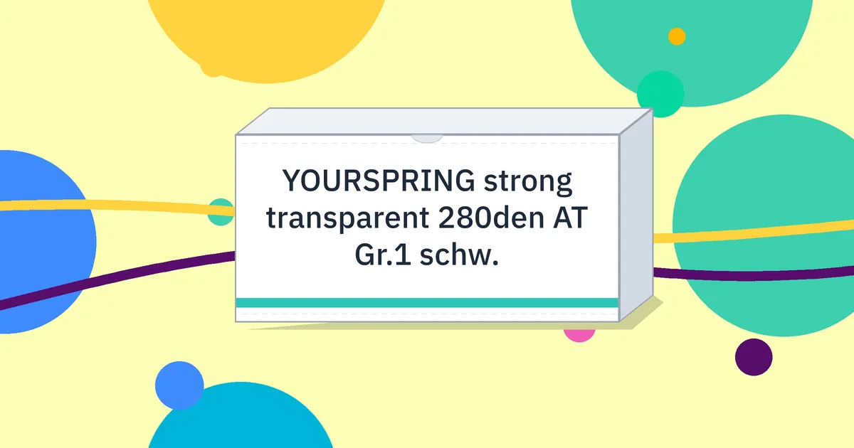 Symbolbild: Packung mit der Aufschrift YOURSPRING strong transparent 280den AT Gr.1 schw. (PZN 18058158) – Verfügbarkeit und Bezug in Apotheken in Frankfurt am Main