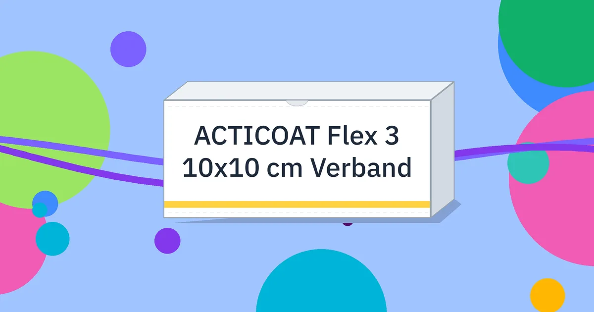 Symbolbild: Packung mit der Aufschrift ACTICOAT Flex 3 10x10 cm Verband (PZN 17163373) – Verfügbarkeit und Bezug in Apotheken in Frankfurt am Main