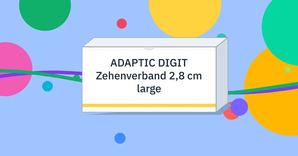 Symbolbild: Packung mit der Aufschrift ADAPTIC DIGIT Zehenverband 2,8 cm large (PZN 17311193) – Verfügbarkeit und Bezug in Apotheken in Frankfurt am Main