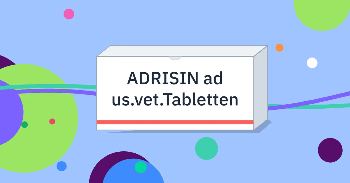 Symbolbild: Packung mit der Aufschrift ADRISIN ad us.vet.Tabletten (PZN 13152869) – Verfügbarkeit und Bezug in Apotheken in Frankfurt am Main