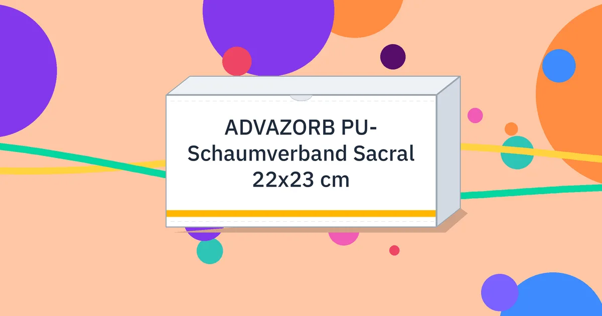 Symbolbild: Packung mit der Aufschrift ADVAZORB PU-Schaumverband Sacral 22x23 cm (PZN 14233334) – Verfügbarkeit und Bezug in Apotheken in Frankfurt am Main