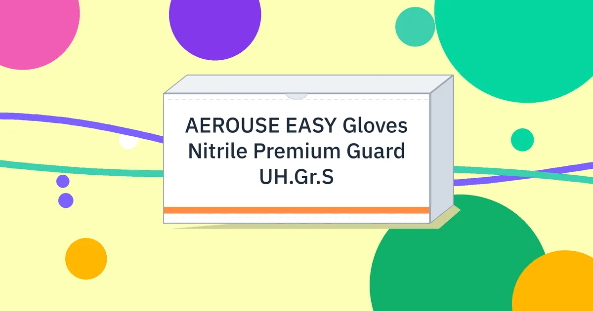 Symbolbild: Packung mit der Aufschrift AEROUSE EASY Gloves Nitrile Premium Guard UH.Gr.S (PZN 11107971) – Verfügbarkeit und Bezug in Apotheken in Frankfurt am Main